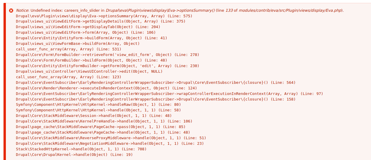 Error Notice Undefined Index Bundle In Drupal Eva Plugin Views Display Eva Optionssummary